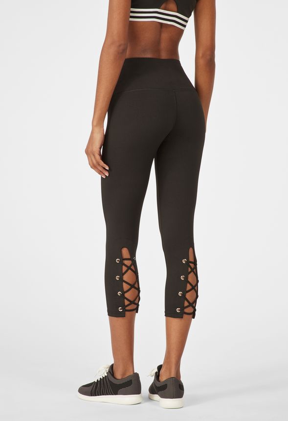 High-Waisted Lace-Up Back Leggings in Black - Get great deals at JustFab