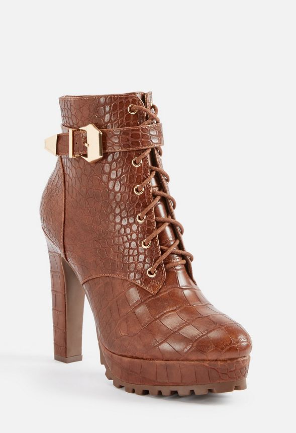 Maylie Platform Croc Bootie in Cognac - Get great deals at JustFab