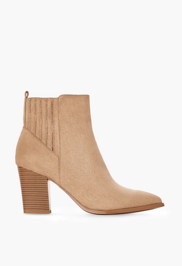 Ginnee Block Heeled Bootie in Taupe - Get great deals at JustFab