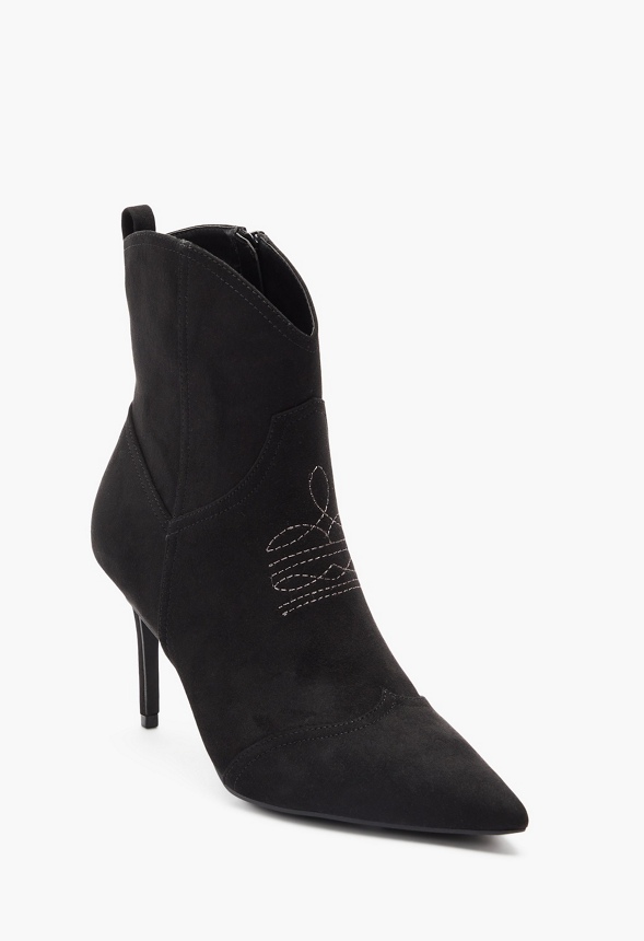 Khloy Western Stiletto Bootie in BLACK CAVIAR - Get great deals at JustFab