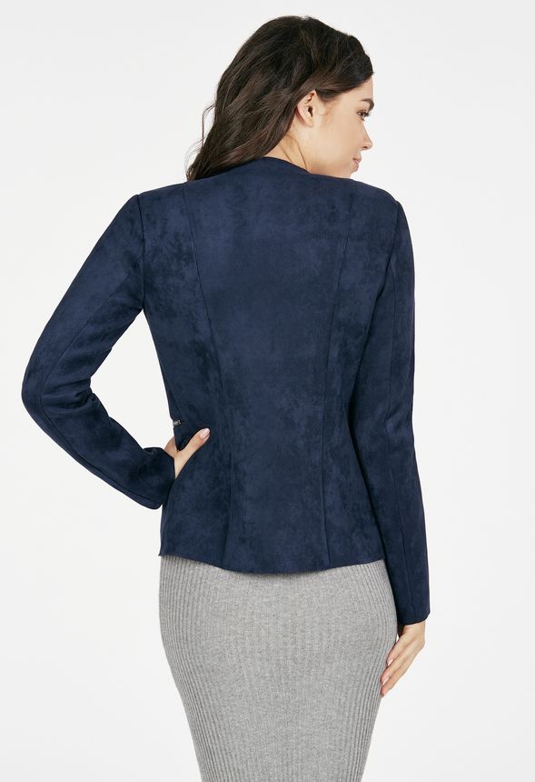 Open Front Zip Detail Jacket in INDIGO - Get great deals at JustFab