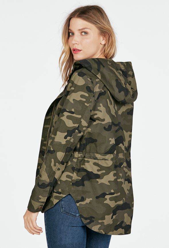 Hooded Camo Jacket in Camo Print - Get great deals at JustFab