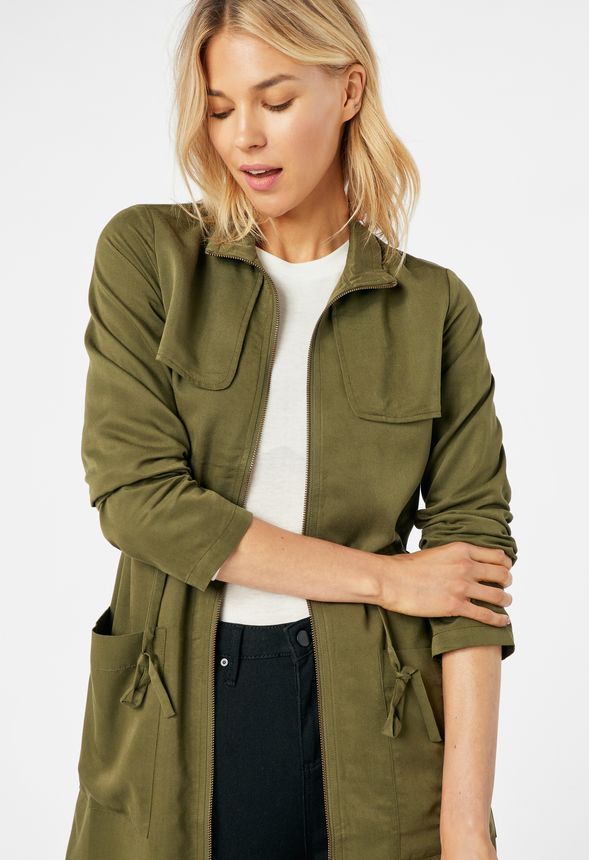 Longline Utility Jacket in Dark Olive - Get great deals at JustFab