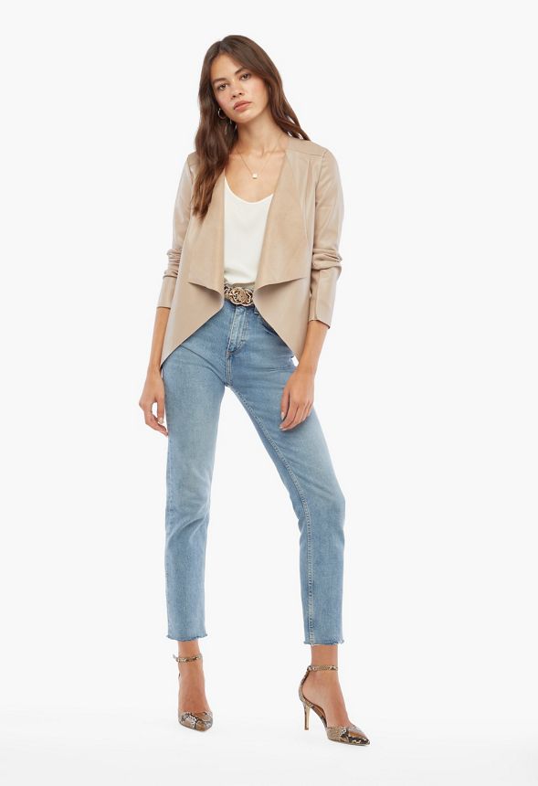 Drape Front Jacket Plus Size in Taupe - Get great deals at JustFab