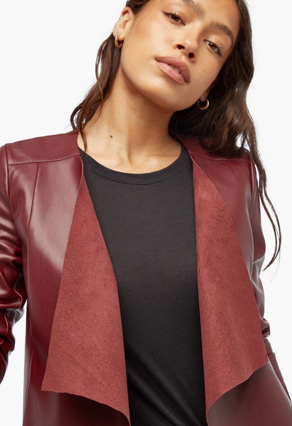 Drape Front Jacket in CABERNET - Get great deals at JustFab