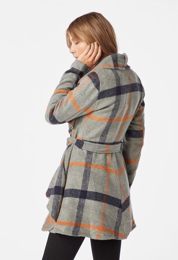 Window Pane Drape Front Coat in Charcoal - Get great deals at JustFab