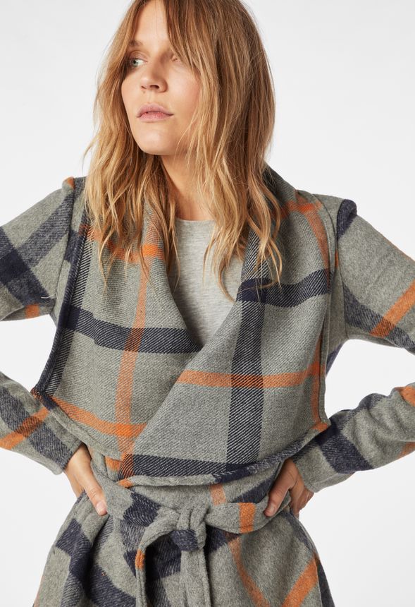Window Pane Drape Front Coat in Charcoal - Get great deals at JustFab