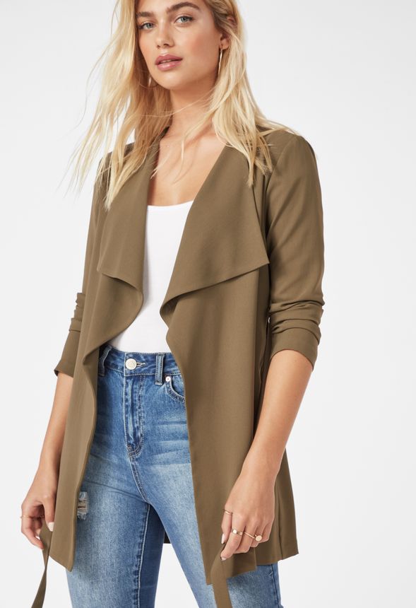 Drape Front Trench in LIGHT OLIVE - Get great deals at JustFab