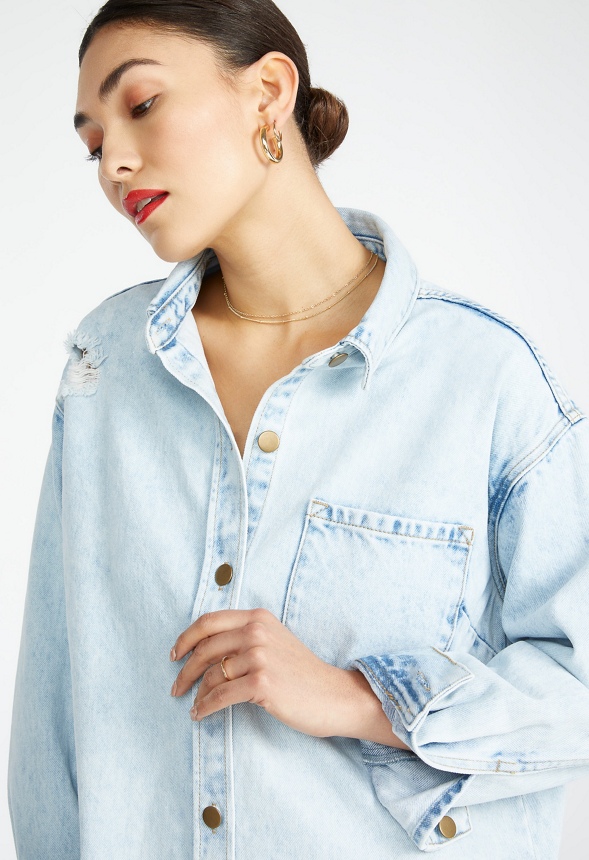 Denim Boyfriend Shirt Dress in Dynamic - Get great deals at JustFab