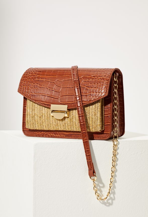 Mixed Material Crossbody Bag Bags & Accessories in Cognac Multi - Get ...
