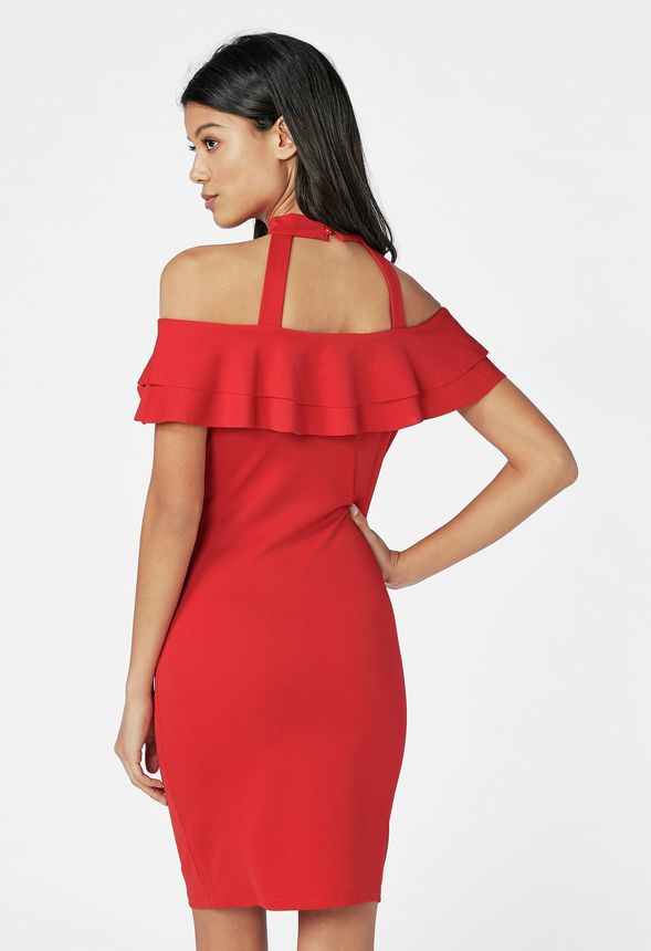 Halter Ruffle Bodycon Dress in SCARLET SAGE - Get great deals at JustFab