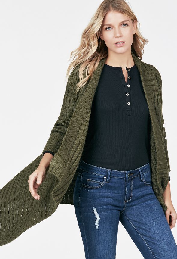 Oversized Drape Front Cardigan in Olive - Get great deals at JustFab