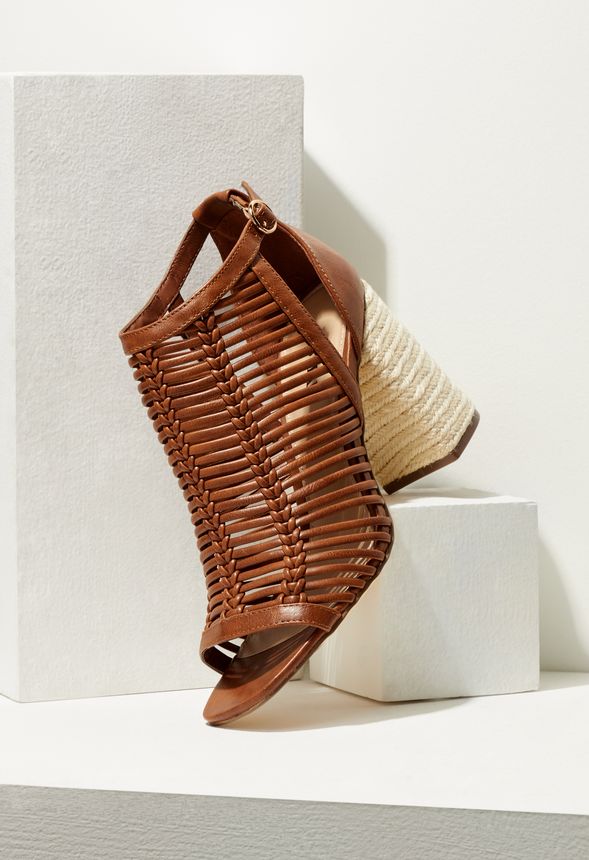 Woven Wanderlust Heeled Sandal in Cognac - Get great deals at JustFab