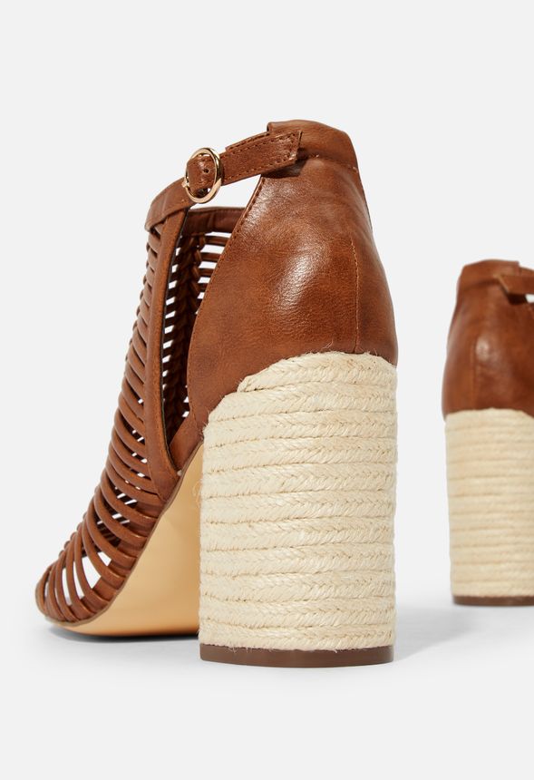 Woven Wanderlust Heeled Sandal in Cognac - Get great deals at JustFab