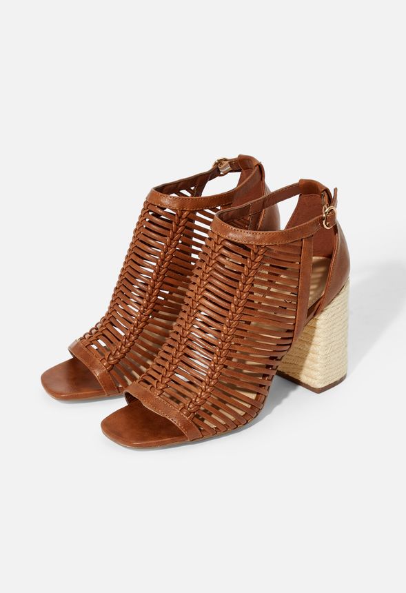 Woven Wanderlust Heeled Sandal in Cognac - Get great deals at JustFab