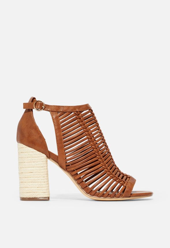 Woven Wanderlust Heeled Sandal in Cognac - Get great deals at JustFab