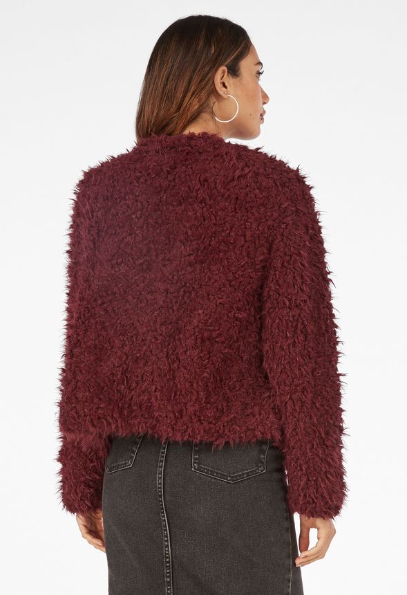 Open Front Faux Fur Jacket in PORT - Get great deals at JustFab