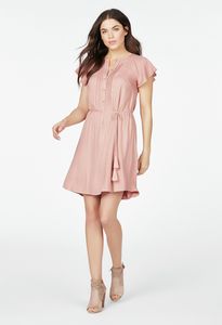 Pleated Shirt Dress in CINNAMON - Get great deals at JustFab