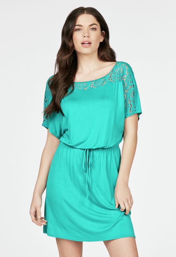 Crochet Knit Drawstring Dress in Blue/Green - Get great deals at JustFab