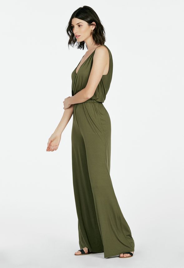 Crossover Knit Jumpsuit in Dark Olive - Get great deals at JustFab