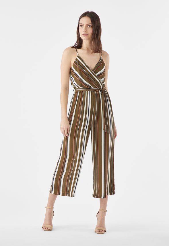 Wrap Cami Cropped Jumpsuit in OLIVE MULTI - Get great deals at JustFab