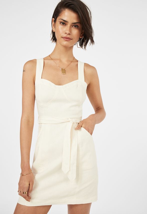 Linen Pinafore Dress in White - Get great deals at JustFab