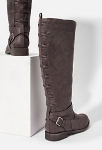 Rorie Lace Back Riding Boot in Black - Get great deals at JustFab