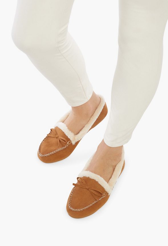 Beverlie Fuzzy Embellished Slipper in Tan - Get great deals at JustFab