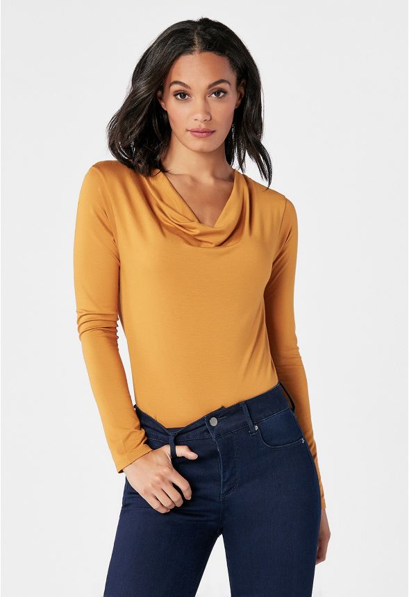 Drape Neck Knit Top in Inca Gold - Get great deals at JustFab