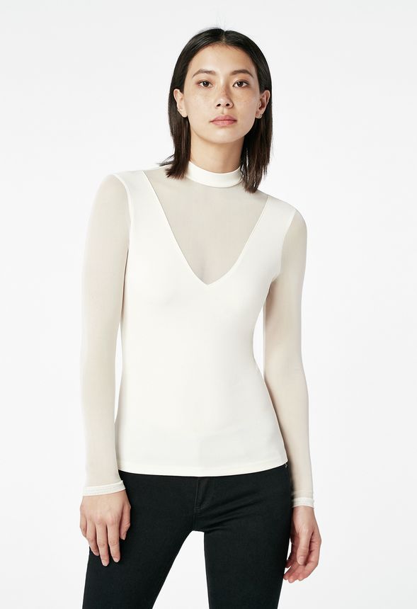 Mesh Insert Top in Sea Salt - Get great deals at JustFab