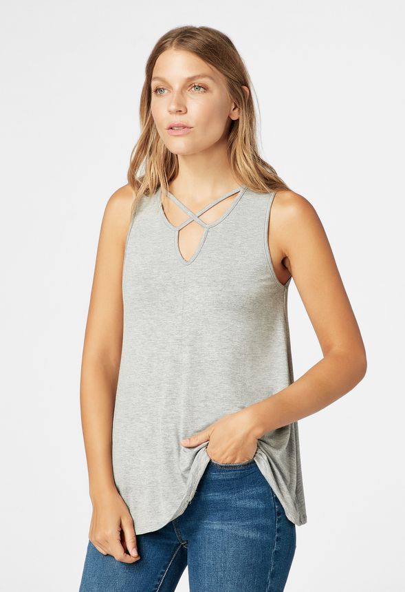Cross Front Tank in Heather Grey - Get great deals at JustFab