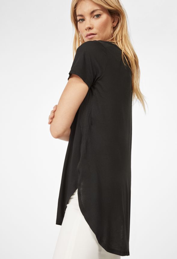 Side Slit Tee in Black - Get great deals at JustFab