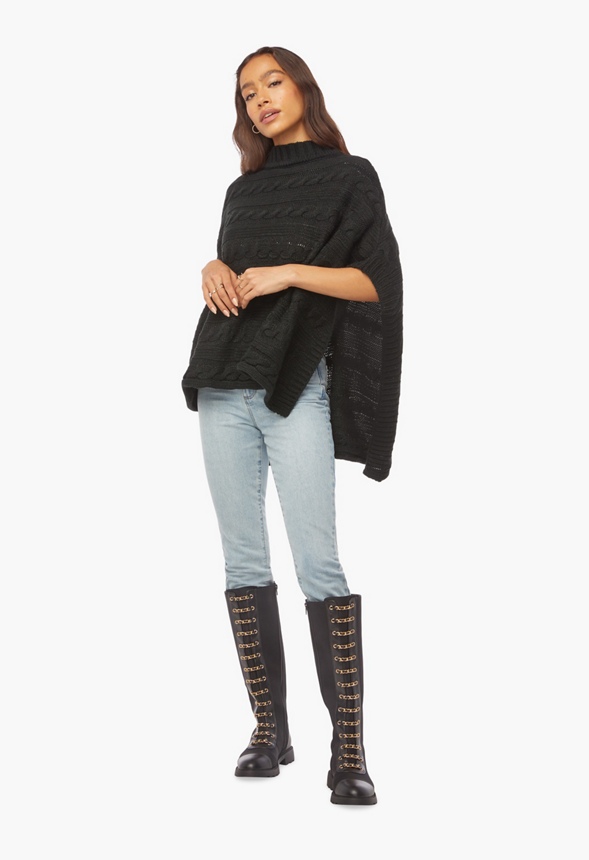 Cable Knit Ruana Clothing in Black - Get great deals at JustFab