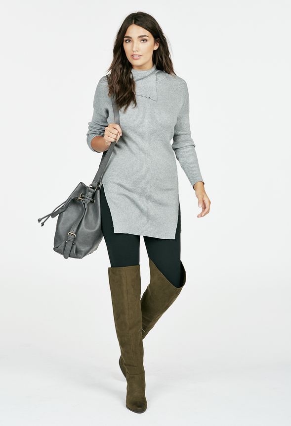 Split Turtleneck Tunic in Heather Grey - Get great deals at JustFab