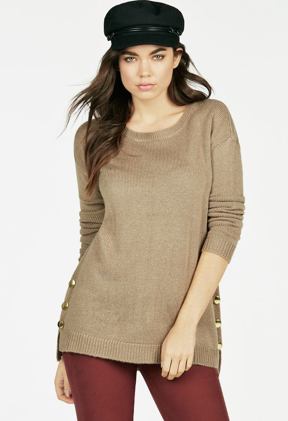 Side Button Sweater in Taupe - Get great deals at JustFab
