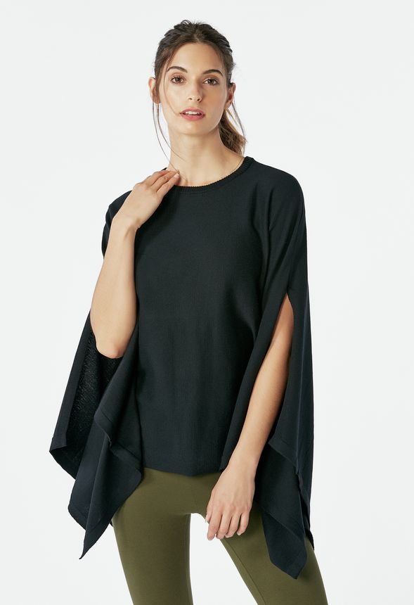 Drape Poncho Pullover in Black - Get great deals at JustFab