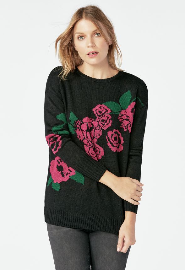 Floral Jacquard Pullover in Black - Get great deals at JustFab
