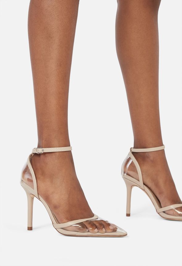 Caspian Clear Ankle Strap Pump in Beige - Get great deals at JustFab