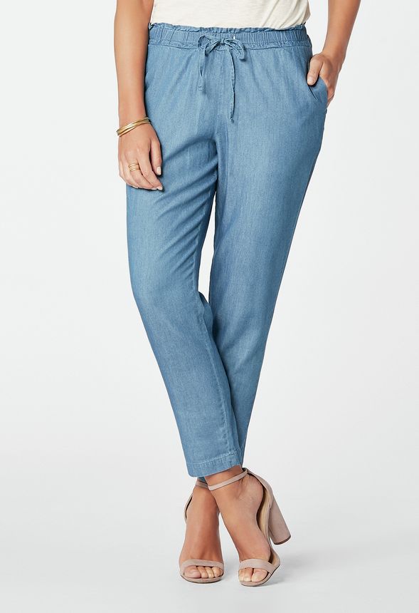 Tie Front Chambray Pant in Blue Bell - Get great deals at JustFab
