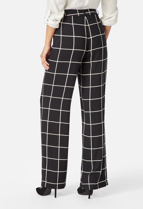 Window Pane Wide Leg Trousers in Black/ Ivory - Get great deals at JustFab