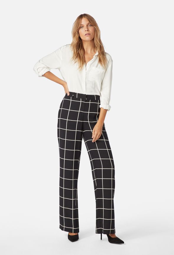 Window Pane Wide Leg Trousers in Black/ Ivory - Get great deals at JustFab