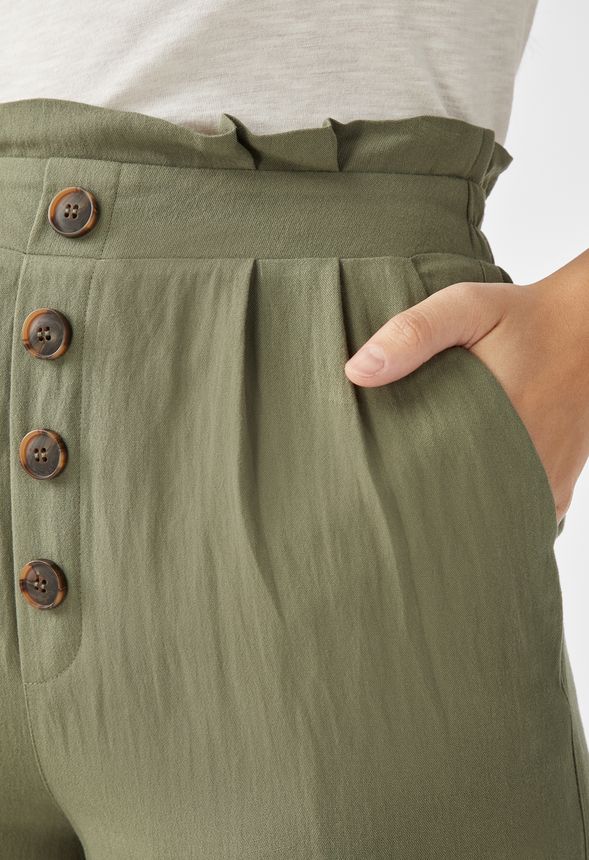 Button Front Wide Leg Pants in Olive - Get great deals at JustFab