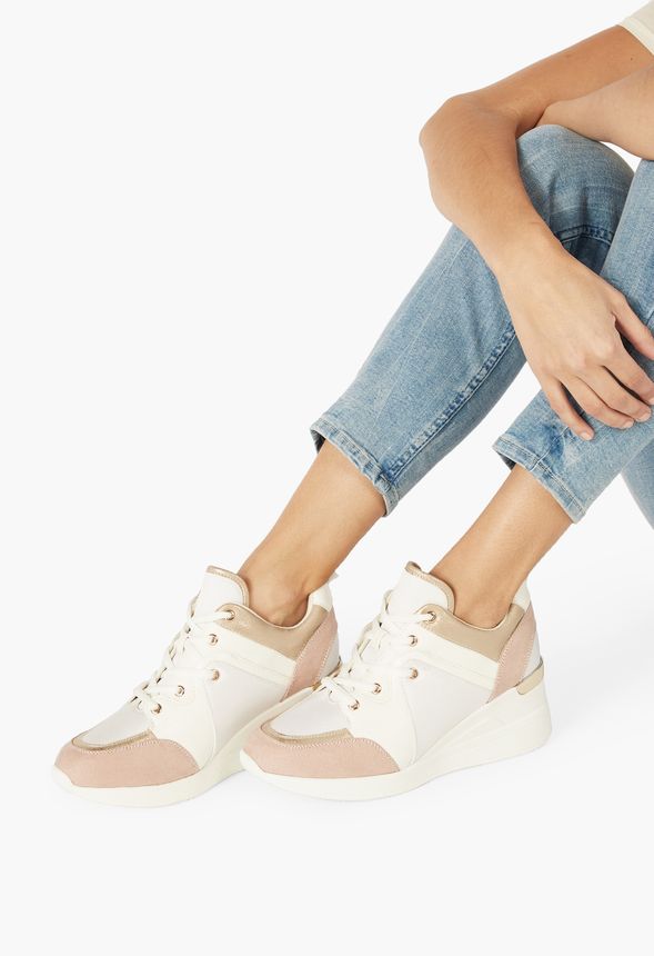 Kalani Wedge Sneaker in White - Get great deals at JustFab