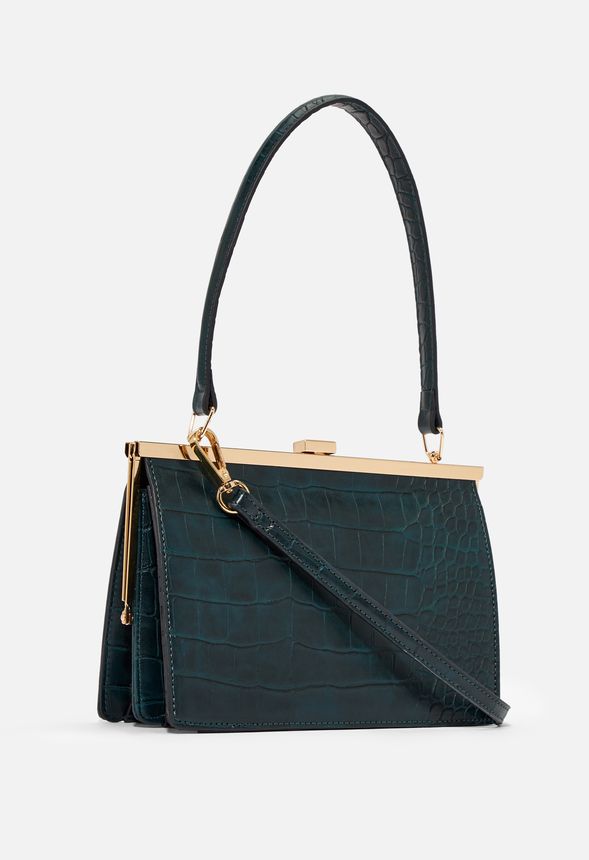 Bar Closure Shoulder Bag Bags & Accessories in Dark Teal Croc - Get ...