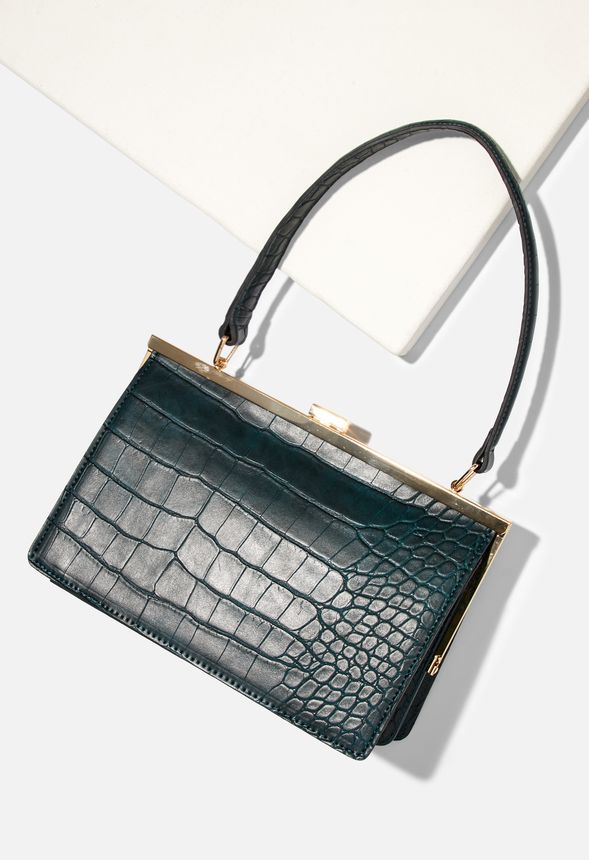 Bar Closure Shoulder Bag Bags & Accessories in Dark Teal Croc - Get ...