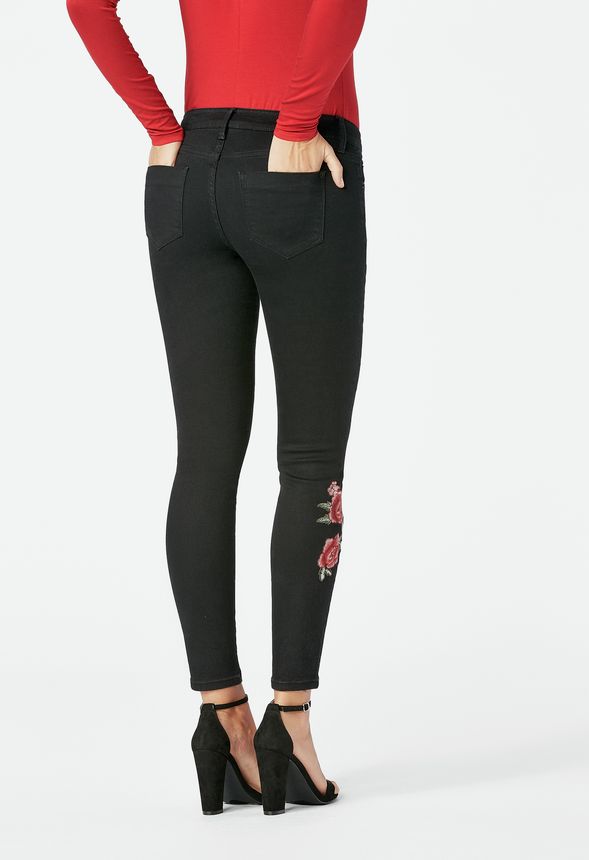 Embroidered Signature Skinny Jeans in Black Top - Get great deals at ...