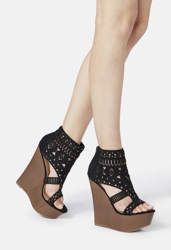 Cut It Out Perforated Platform Wedge in Black - Get great deals at JustFab