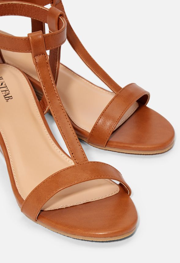 Iris T Strap Wedge Sandal In Cognac Get Great Deals At Justfab