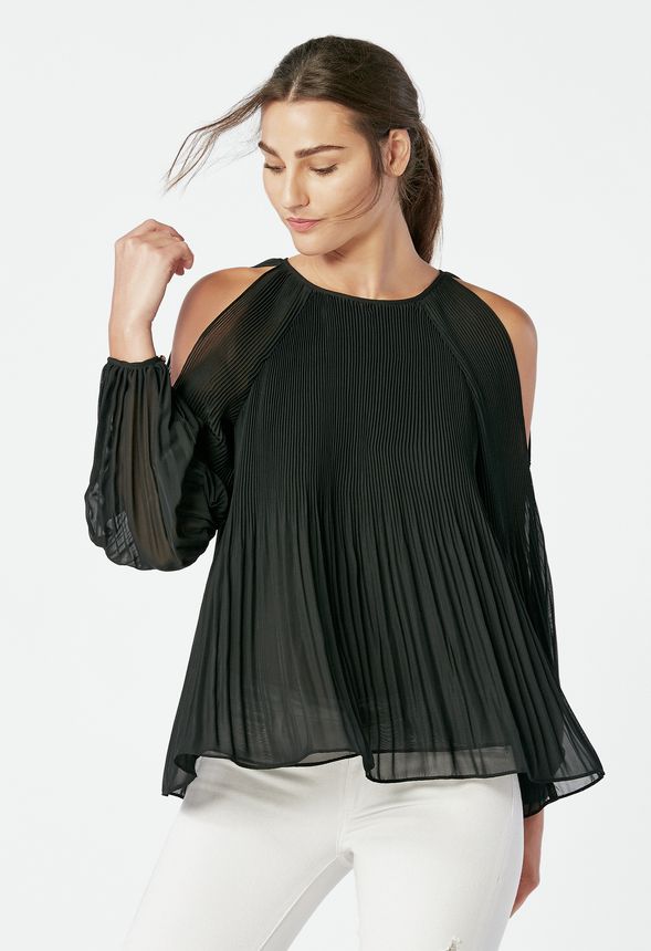 Pleated Cold Shoulder Top in Black - Get great deals at JustFab