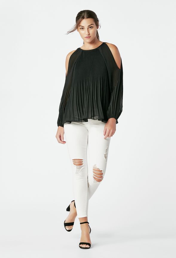 Pleated Cold Shoulder Top in Black - Get great deals at JustFab